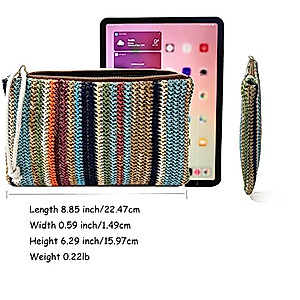 Abuyall Straw Clutch Bag Summer Beach Purse Stripe for Women Woven with Zipper Wristlet Wallet Colorful