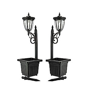 Sun-Ray 312022 Kambria Multi Function Solar Lamp Post and Planter, Wall Mount, Stake Light, Black, 2 Piece Set