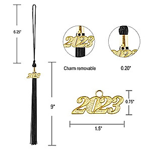 2PCS 2023 Graduation Tassels 2023 Classic Graduation Tassel with 2023 Year Charm Graduation Tassel Charms for Graduation Cap, Graduation 2023 Tassel Charm for Graduation Party Ceremonies Gift(Black)
