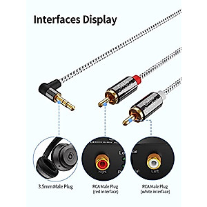CableCreation 3.5mm to RCA Cable 10FT, Angle 3.5mm Male to 2RCA Male Auxiliary Stereo Audio Y Splitter Gold-Plated for Smartphones, MP3, Tablets, Speakers, Home Theater, HDTV, 3M