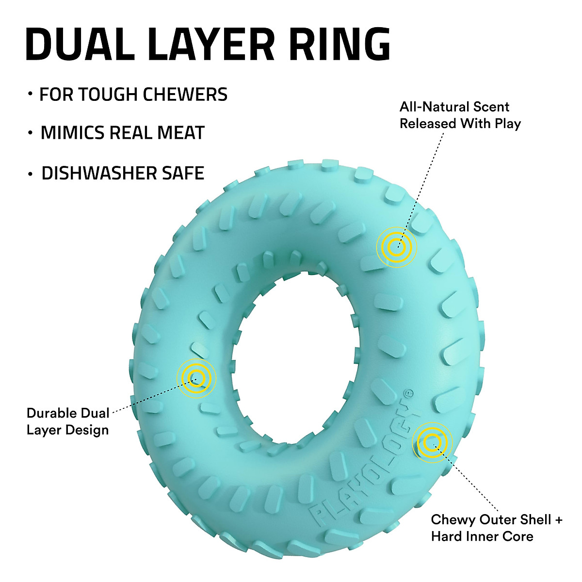 Playology Dual Layer Ring Toy for Large to X-Large Dogs 50lbs & up | Engaging All-Natural Peanut Butter Scented Durable Dog Chew Toy for Power Chewers | Easy to Clean, Interactive & Non-Toxic