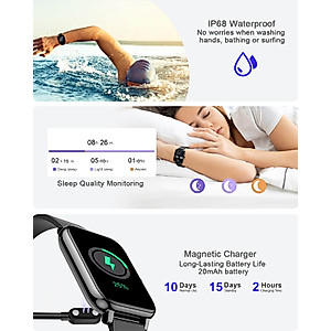 Smart Watches for Men iPhone Compatible: 1.78" Big Face Smart Watch for Android and iOS Phones, IP68 Waterproof Smartwatches Fitness Tracker of Heart Rate Sleep Monitoring for Women, Seniors -Black