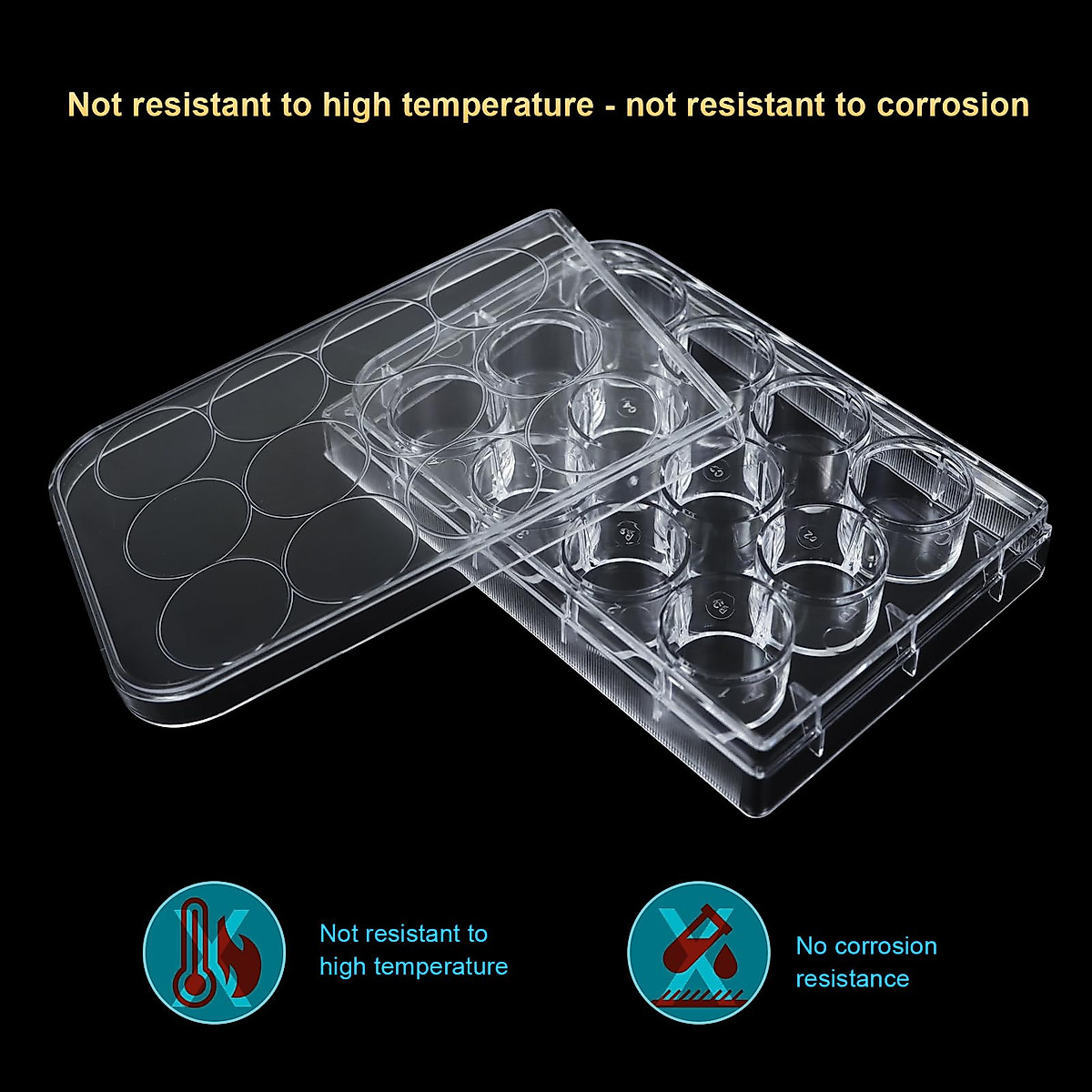 LVDALAB 12 Well Bacterial Culture Dishes Tissue Culture Dish Polystyrene Petri Dish with Lids Educational Petri Plates for Lab Science Experiment, Pack of 10,Sterile