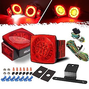 Partsam Led Submersible Trailer Tail Lights Kit, Waterproof 12V Square LED Trailer Lights Halo Glow with Wiring Harness Combination Brake Stop Turn Running License Lights for RV Marine Boat Trailer