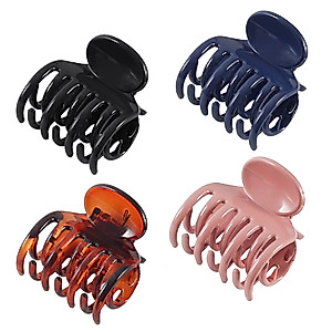 Vsiopy Hair Clips Medium Size Claw Hair Clips for Women Thin Hair No Slip, Hair Clips for Thick Hair, Double Row Jaw Clip (4 PCS)