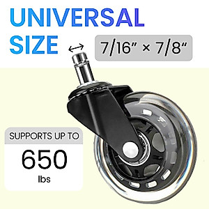 Fohfurniture - Universal Desk and Office Chair Wheels Replacement, Smooth Rolling Caster Wheels for Most Chair Types, Keeps Floors Scratch-Free, Noiseless Chair Rollers, Set of 5