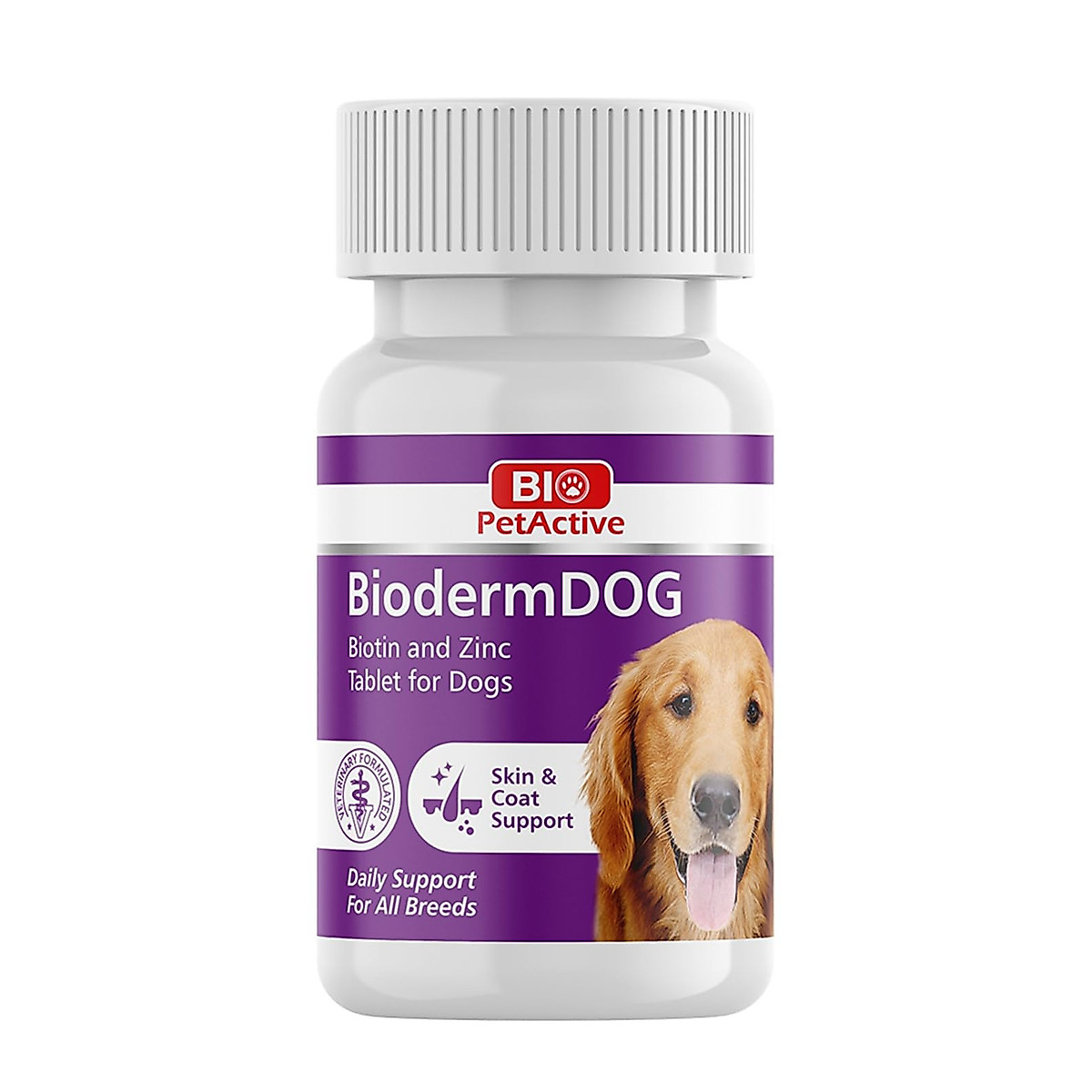 Bio Pet Active BiodermDOG 0.5 Zinc and Biotin Tablets for Dogs, Immune System, Skin, Coat and Nail Support for Dogs, 1.32 oz, 75 Chewable Tablets