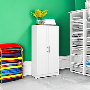 Prepac Elite Storage Accent Cabinet with Panel Doors, White Storage Cabinet, Bathroom Cabinet, Pantry Cabinet with 3 Shelves 16.75" D x 32" W x 65" H