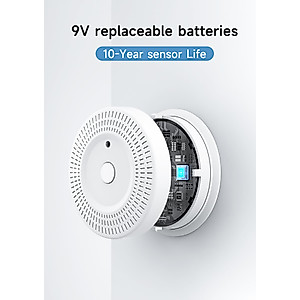 Smoke Detector, ‎Lecoolife, ‎9V Battery Operated Smoke Alarm with LED Indicator, Silence Button, Battery Powered 10-Year, White, 3 Pack