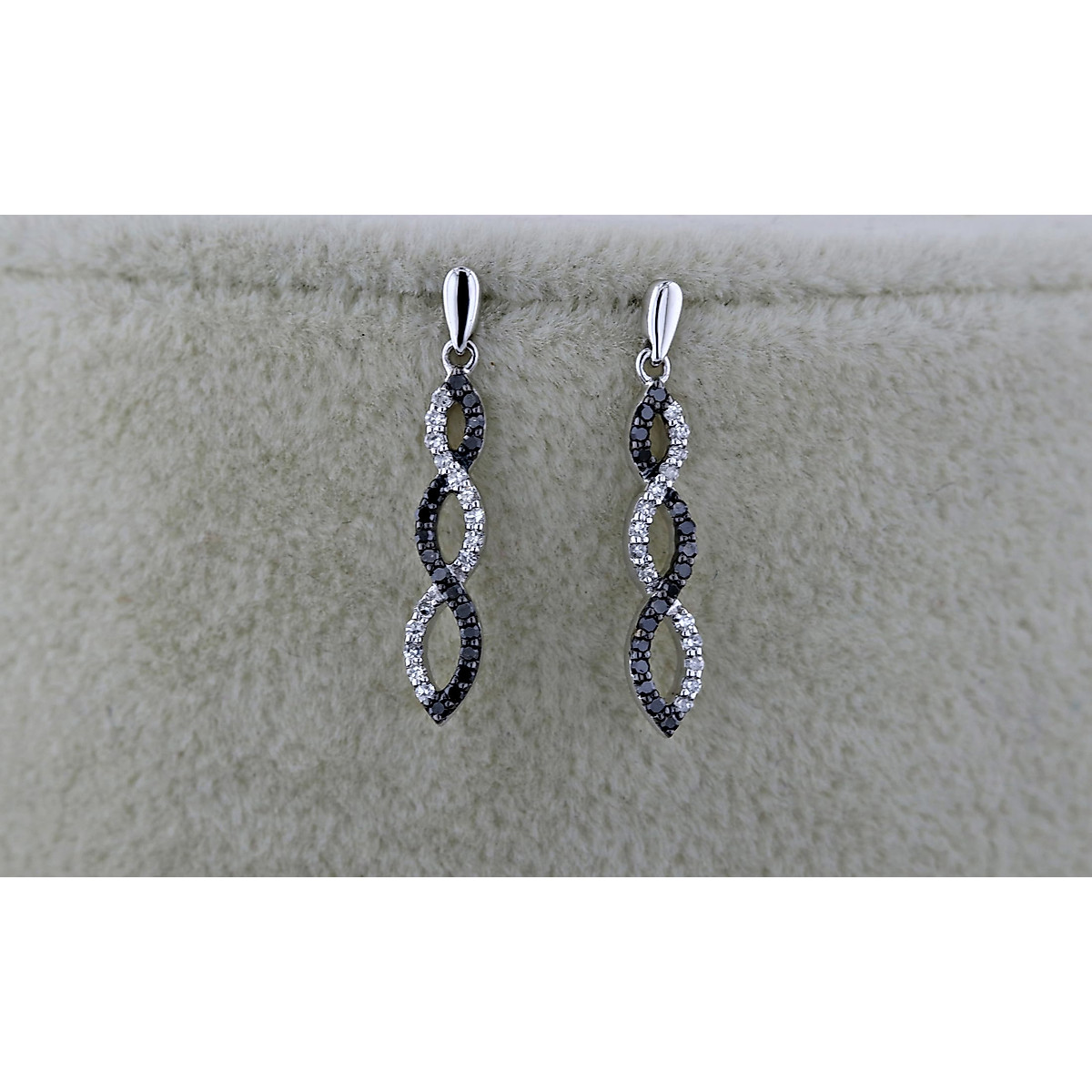 Dazzlingrock Collection 0.20 Carat (ctw) Round Black & White Diamond Swirl Dangle Earrings for Women in 10K White Gold in Push Back