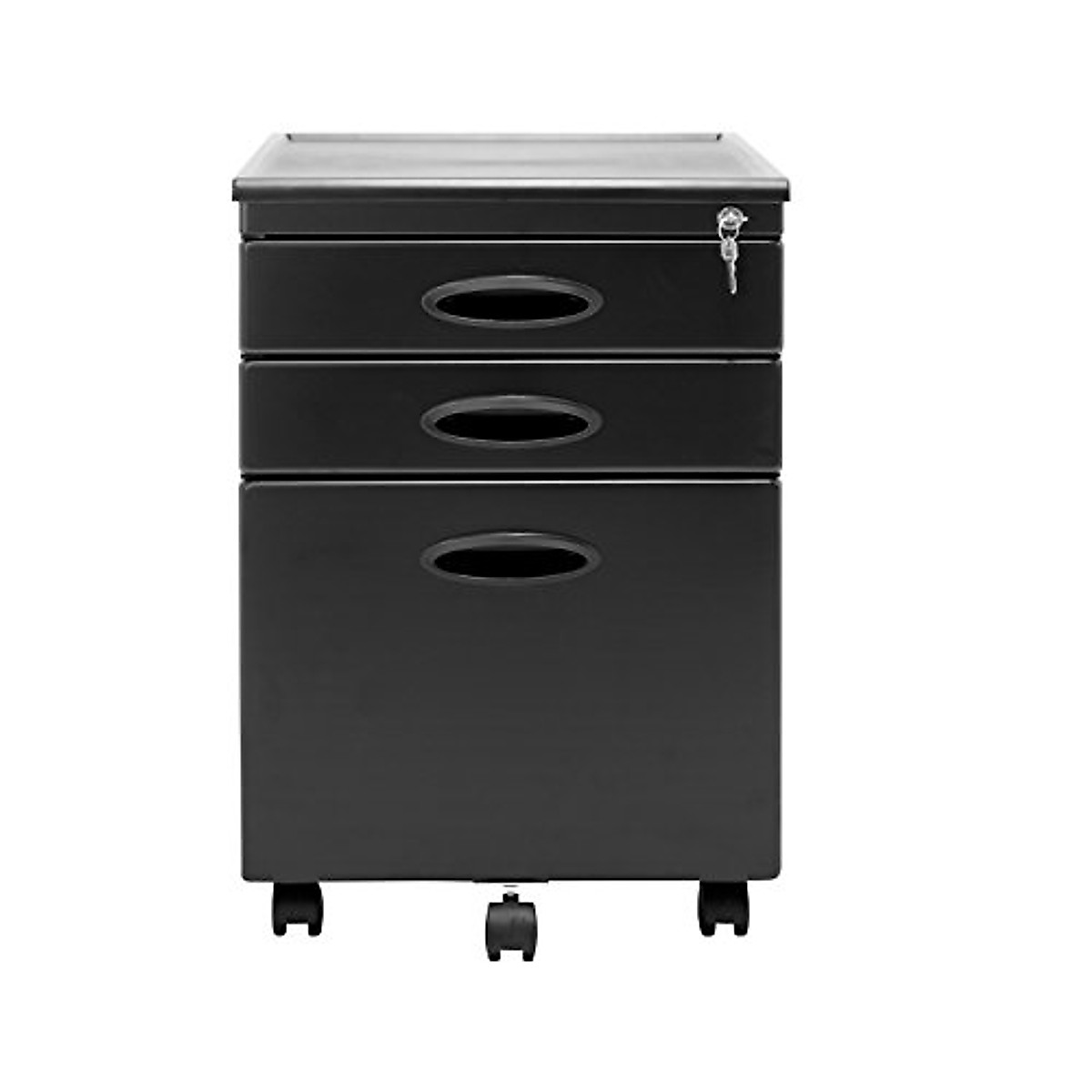 Calico Designs Metal Full Extension, Locking, 3-Drawer Mobile File Cabinet Assembled (Except Casters) for Legal or Letter Files with Supply Organizer Tray in Black