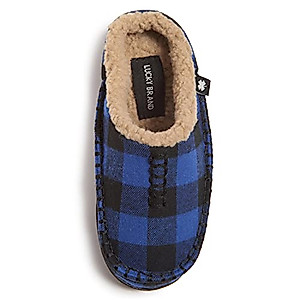 Lucky Brand Boys Buffalo Plaid Memory Foam Clog Slippers, Non Slip Rubber Sole House Shoes, Cozy Fluffy Bedroom Clogs, Royal, Size 5