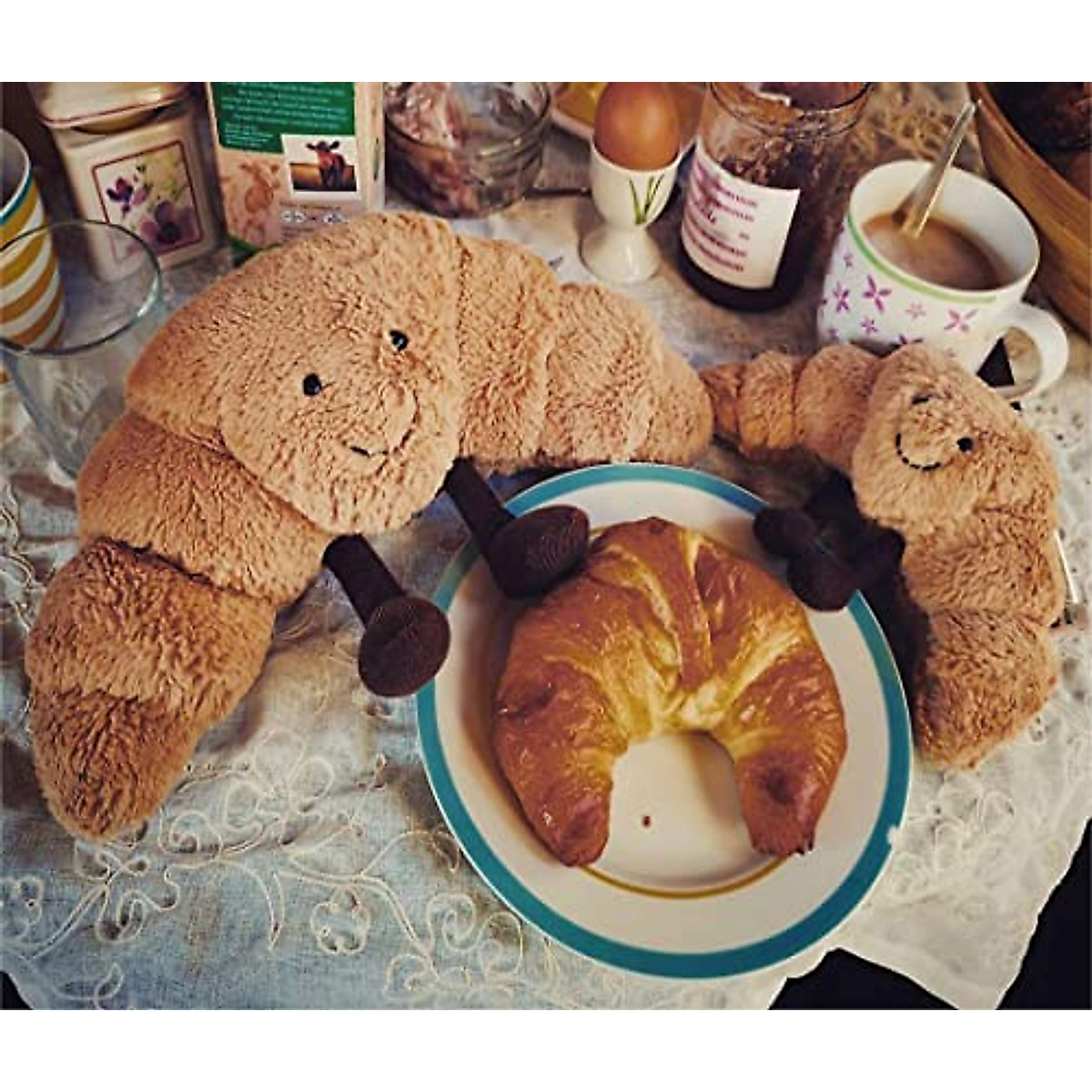 EASELR WeightedPlush 9" Croissant Plush Cute Smile Croissant Bread Pillow Stuffed Animals Funny Soft Food Plushies Toy for Gifts for Kids Birthday