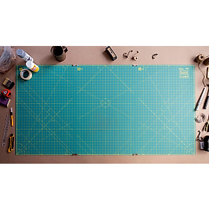 OLFA 23" x 70" Connecting Grid Rotary Cutting Mat Set (RM-CLIPS/2) - Self Healing Double Sided 23x70 Inch Cutting Mat with Grid for Fabric & Sewing, Designed for Use with Rotary Cutters (Green)