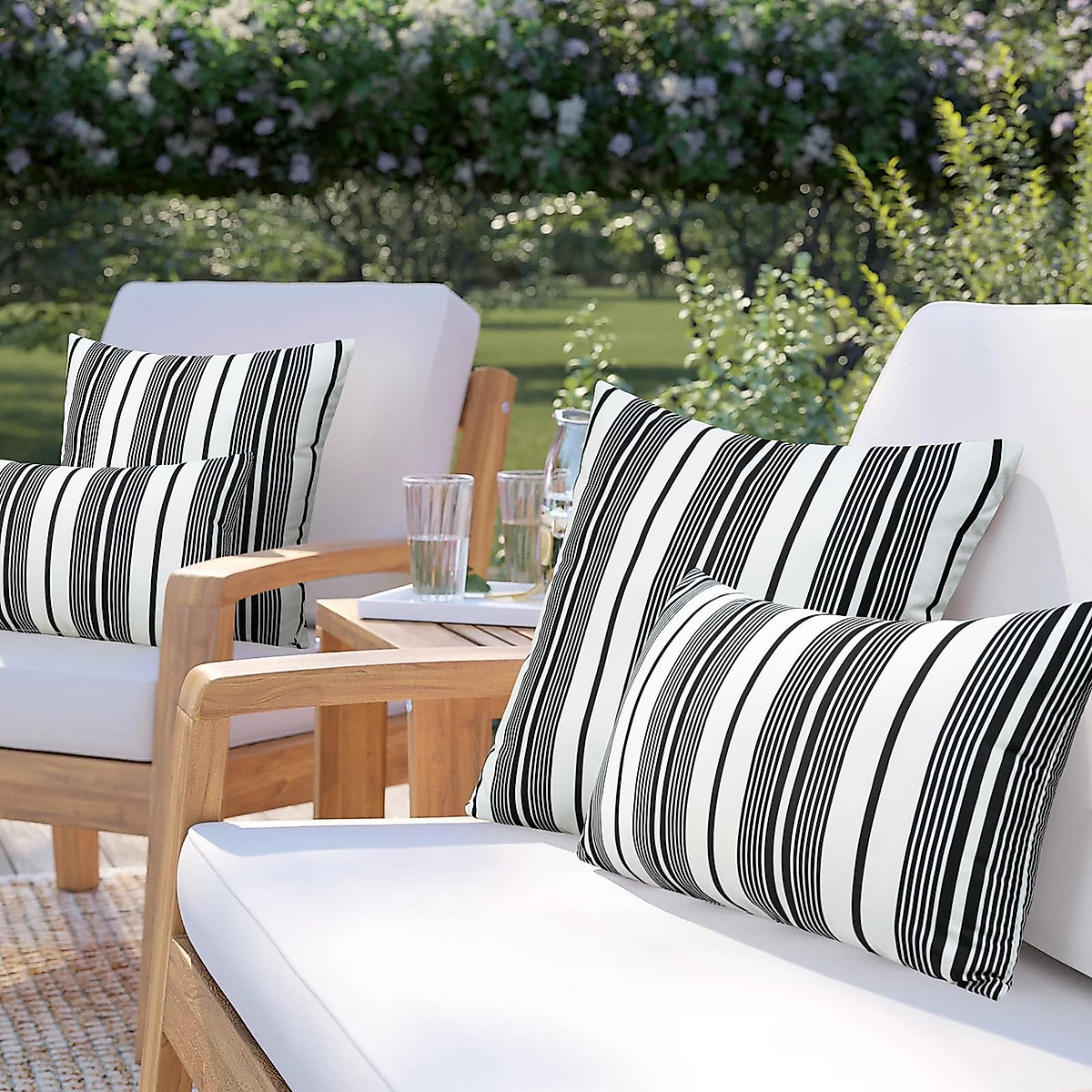 Black and White Striped Outdoor Pillow Cover, Outdoor Pillow Covers 18x18 Waterproof Set of 2, Decorative Throw Pillow Cover for Outside Patio Furniture Garden (No Inserts)