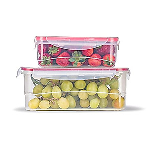 edge Airtight Nested Plastic Food Storage Containers Lunch Box and Storing, with Lids and Vent, 10 Piece Rectangle, Red