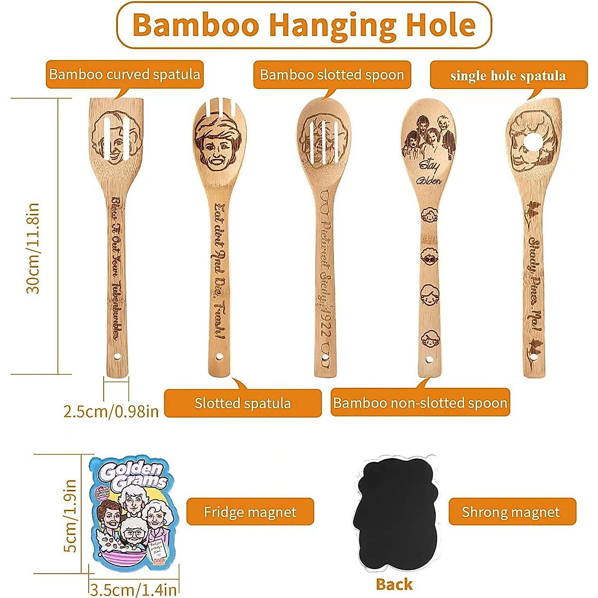 Christmas Gift Kitchen Utensils Set Idea Utensil Wooden Spoons Set House Warming Wedding Present Spoon Set Kitchen Gift Set (Golden Girls)