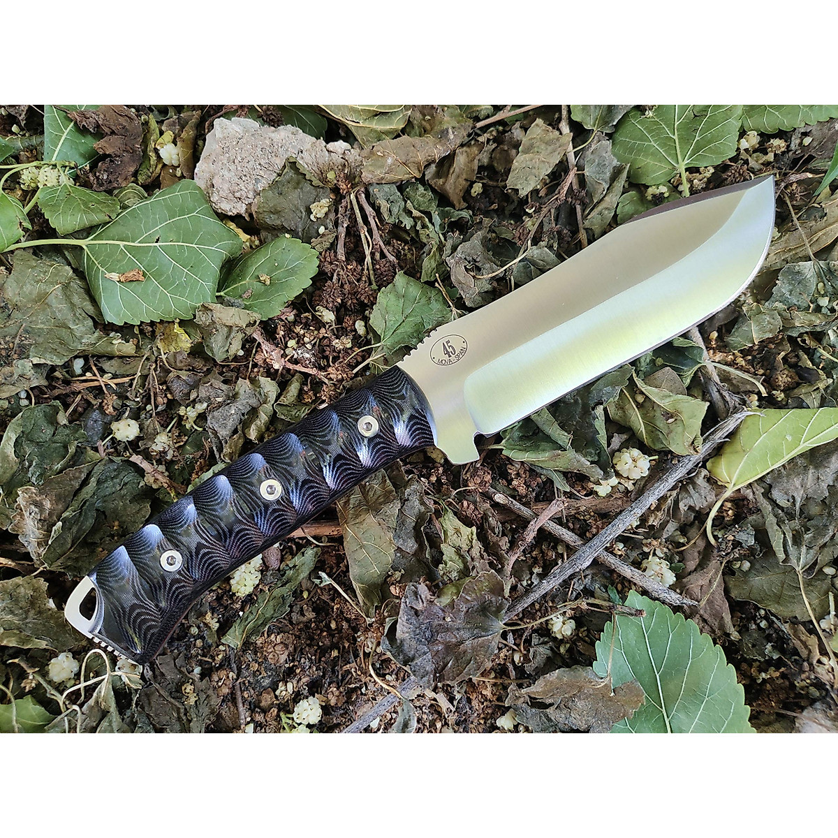 JEO-TEC Nº45 Fixed Blade Bushcraft Knife for Survival Camping Hunting Fishing, Full Tang Knife 11" Overall, Sheath + Firesteel + Sharpener Stone, Handmade