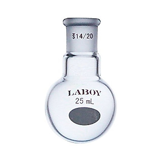 Laboy Glass 25mL Single Neck Round Bottom Boiling Flask Heavy Wall with 14/20 Joint Heating Distillation Reaction Receiving Flask Organic Chemistry Lab Glassware
