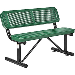 Global Industrial 48" L Outdoor Steel Bench with Backrest, Perforated Metal, Green