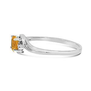 14k White Gold Oval Citrine And Diamond Ring (Size 7)