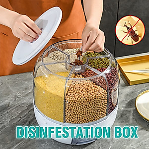 UOIENRT 6 Grid Grain Dispenser, 18L 360° Rotation Food Dispenser Rice Dispenser Storage Container for Beans, Rice, Black Rice, Yellow Rice