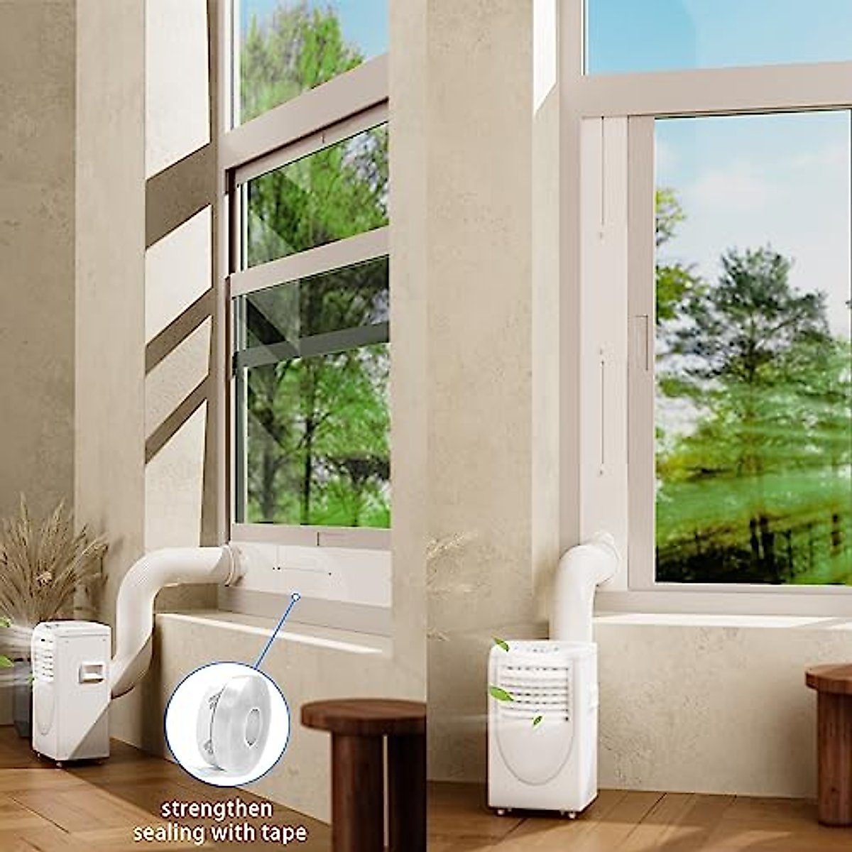 E-SDS Portable Air Conditioner Window Kit with 5.9” Diameter 78" Length Exhaust Hose for Sliding Window, Adjustable AC Window Vent Kit with Hose and 4 Slide Seal Plates