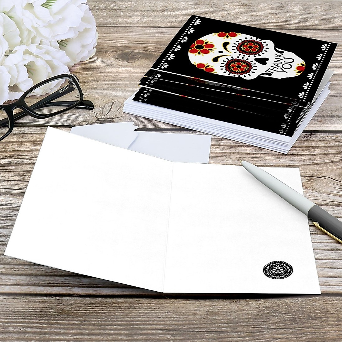 Big Dot of Happiness Day of the Dead - Halloween Sugar Skull Party Thank You Cards (8 Count)