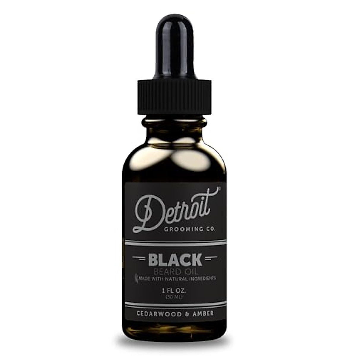 Detroit Grooming Co. Beard Oil – All-Natural, Hydrating Formula with Natural Oils, Vitamin E – Black Beard Oil (Cedarwood & Amber) – 1 oz (Black)