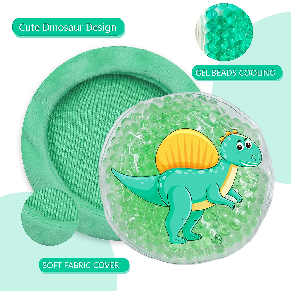 Boo Boo Ice Pack for Kids Injuries, Kids Ice Pack wit, Gel Cold Pack Toddler Ice Pack with Soft Cover Baby, Kid's Pain Relief, Fever, Wisdom Teeth, First Aid, Head, Neck, Arms, Dinosaur 5 PCS