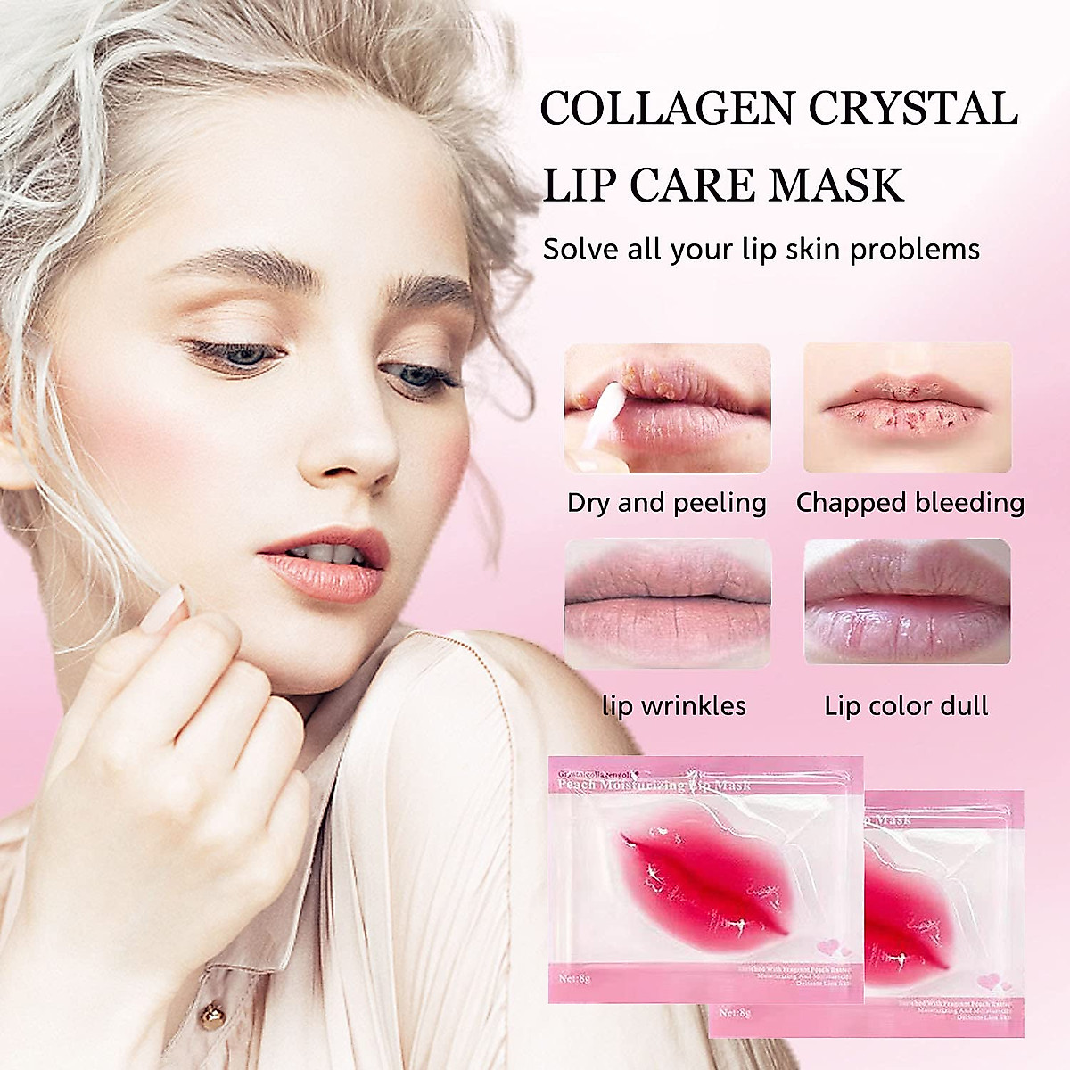 NIYET 30 pieces of Moisturizing Collagen Crystal Lip Mask - Anti-Ageing & Anti Chapped, Reduce lip Wrinkles, Fade Lip Color, Make Skin Smooth And Firm Collagen Lip Pieces (Rose)