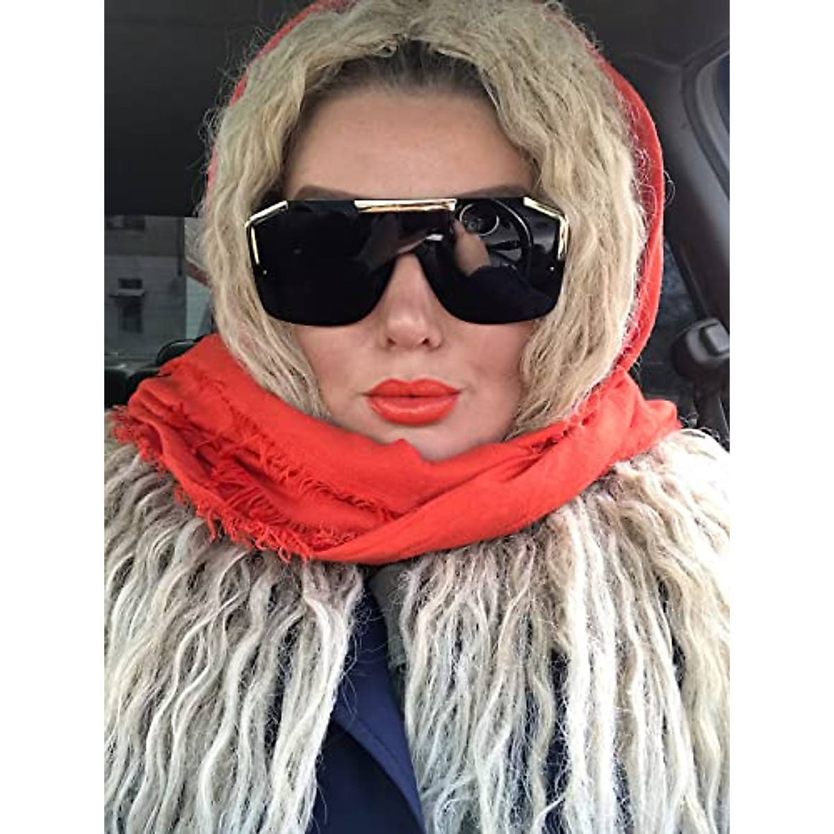 AIEYEZO Square Oversized Sunglasses Flat Top Shield Sun Glasses for Men Women One Lens Square Shades (Black/Grey)