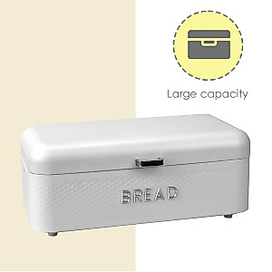 Home Basics Bread Box For Kitchen Countertop, Metal, (White), Vented With Hinge Top and Non-Skid Feet | Large Bread Box | Keeps Loaves, Bagels, Croissants Fresh