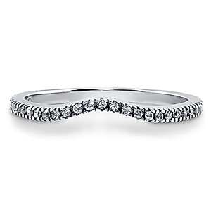 BERRICLE Sterling Silver Wishbone Wedding Rings Micro Pave Set Cubic Zirconia CZ Curved Half Eternity Ring for Women, Rhodium Plated Size 6.5