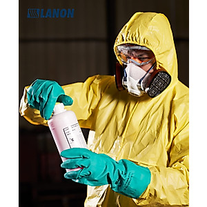 LANON 3 Pairs Nitrile Chemical Resistant Gloves, Reusable Heavy-Duty Rubber Gloves, Acid, Alkali & Oil Protection, Non-Slip, Large