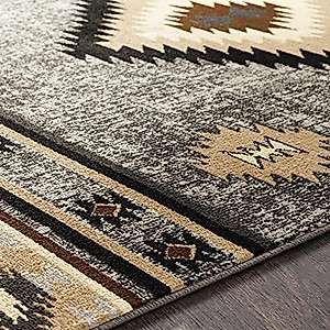 Tuckhome Southwestern Tribal Living Room Bedroom Dining Room Aztec Area Rug - Native American Indian Indie Carpet - Brown, Gray, Black, Beige, Tan - 6'7" x 9'6"
