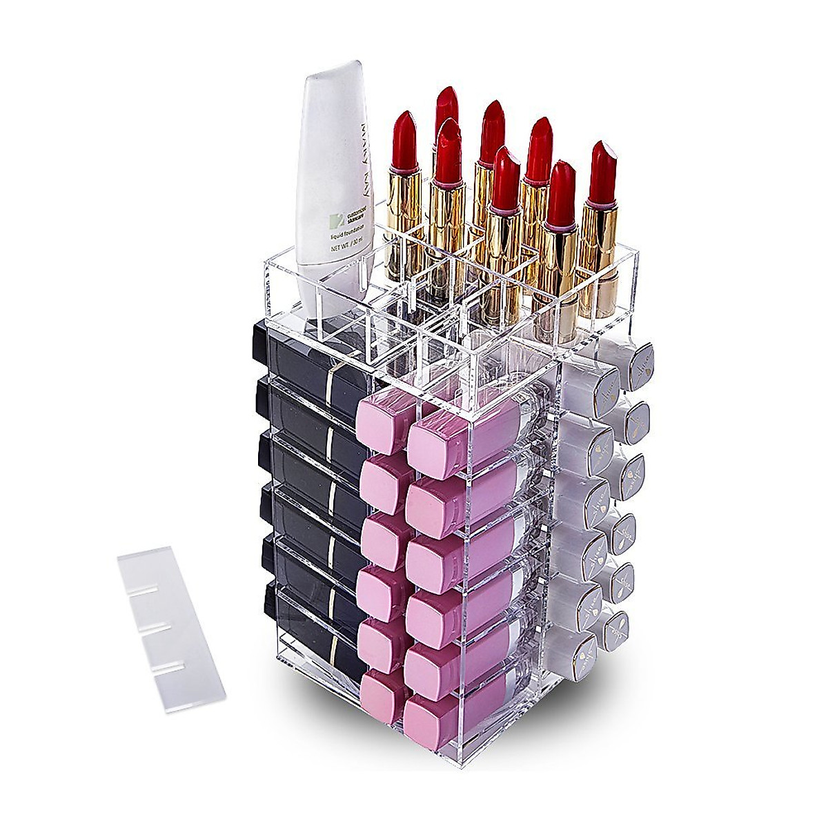 HBlife Lipstick Holder, Acrylic Rotating 64 Lipstick Tower Organizer Spinning Lipstick Tower Lipgloss Holder with Removable Dividers