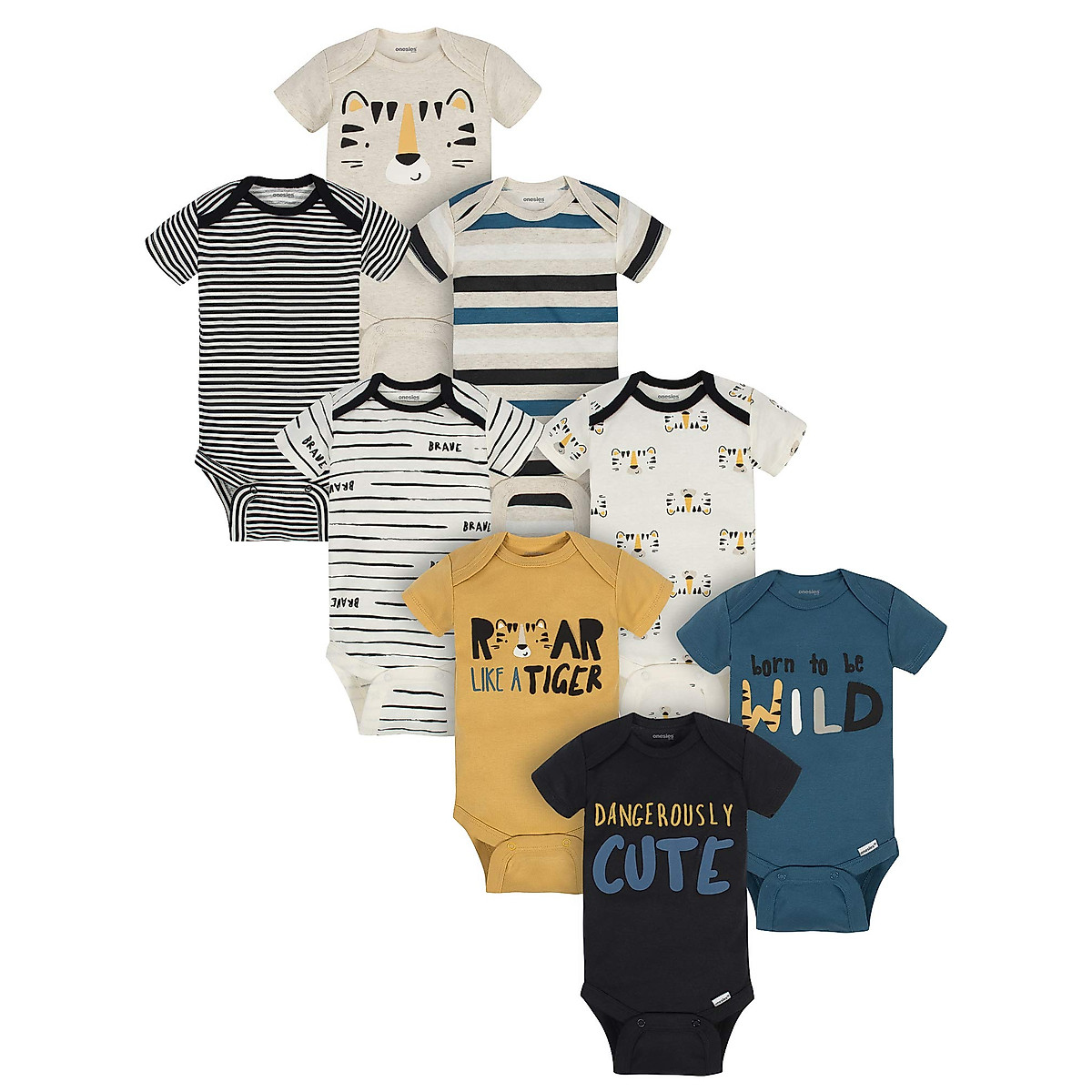 Onesies Brand Baby Boy's 8-Pack Short Sleeve Mix & Match Bodysuits, Dangerously Cute Tiger, 3-6 Months