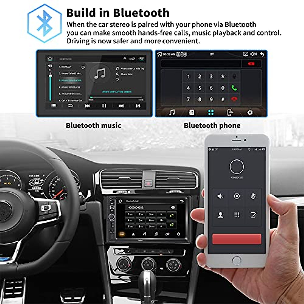 Double Din Car Stereo Radio Compatible with Apple Carplay and Android Auto, 7-Inch HD Touchscreen with Voice Control, Mirror Link, Backup Camera, Steering Wheel, Bluetooth, AM/FM, USB/TF/AUX Port