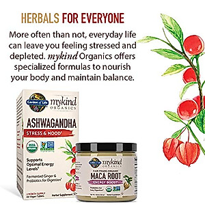 Garden of Life Organic Ashwagandha Stress, Mood & Energy Support Supplement with Probiotics & Ginger Root for Digestion - mykind Organics - Vegan, Gluten Free, Non GMO – 2 Month Supply, 60 Tablets