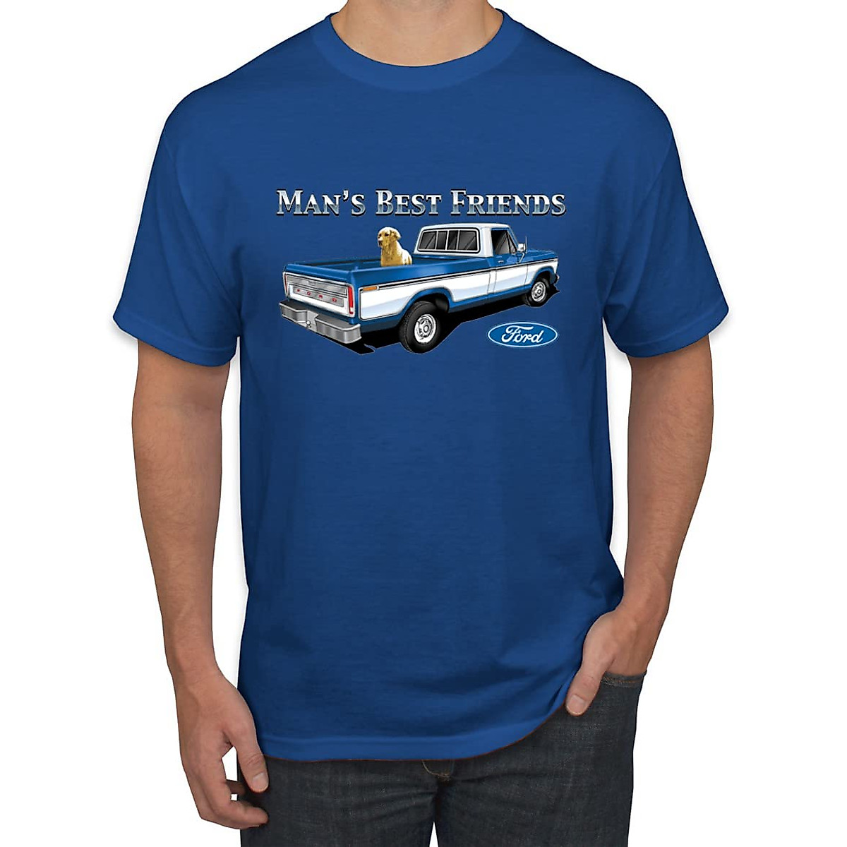 Ford Motors Funny Man's Best Friends Pickup Truck Dog Cars and Trucks Men's Graphic T-Shirt, Royal, Large