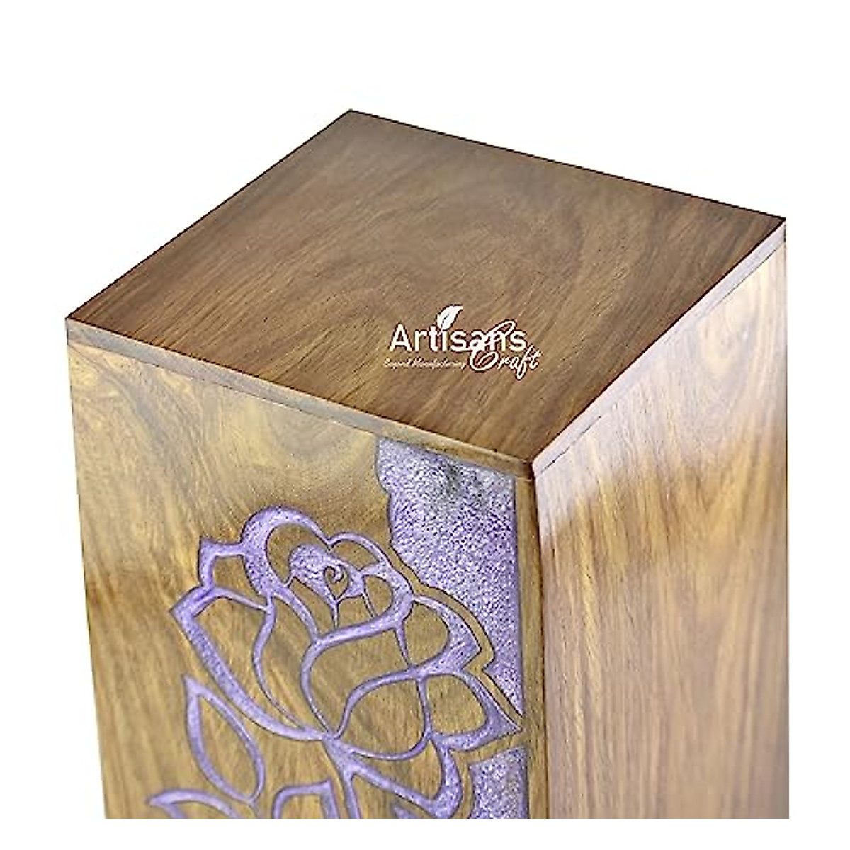Wooden Urn for Human Ashes Adult Male Female, Rose Design Resin Work Urn Box for Men Women Child, Burial Funeral and Memorial Urns for Ashes, Decorative Urn (Rose, Small - ( 100 Cu/In )