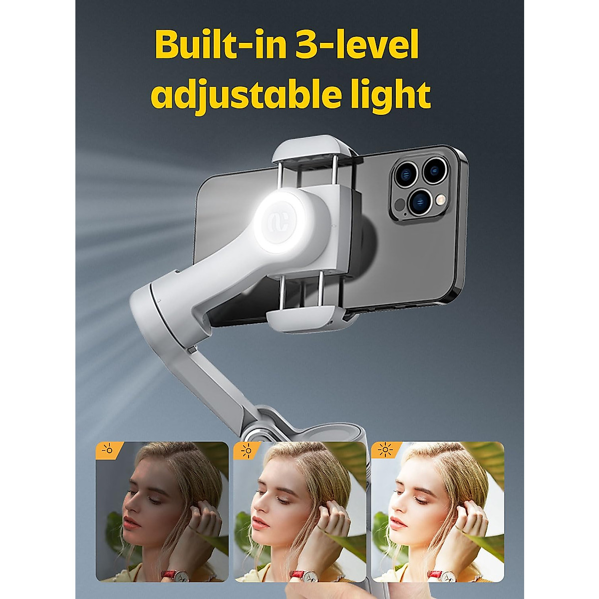 Professional Gimbal Stabilizer for Smartphone w/Wireless Charging OLED Display LED Light Focus Wheel, 3-Axis Phone Gimbal Stabilizer for iPhone 15 14 13 12 Pro/Max/Xs Galaxy S23-AOCHUAN Smart X Pro