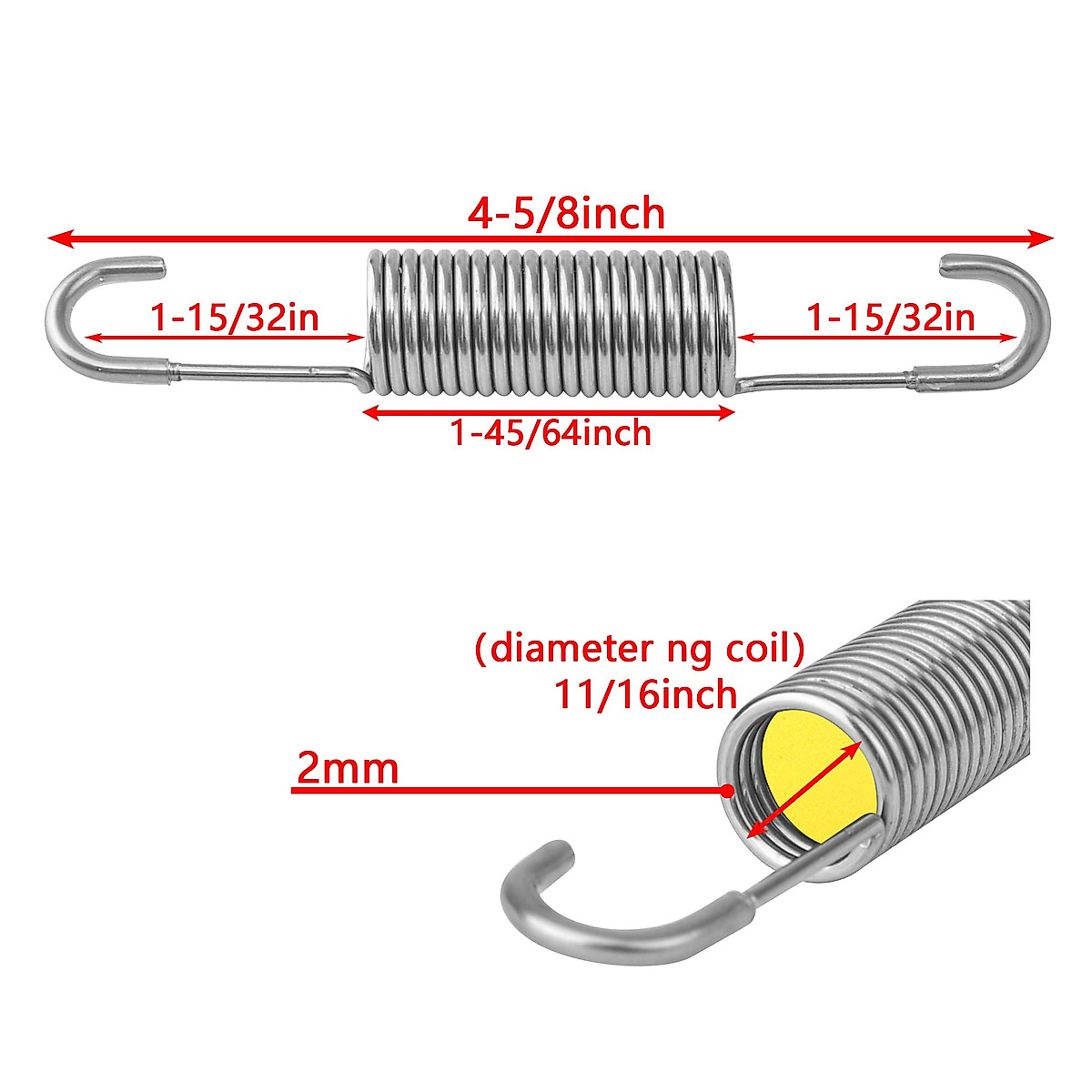 GNPADR GUPO 4-5/8 inch (2Pcs) Stainless Steel Recliner Sofa Chair Mechanism Stretch Spring Replacement -Long Neck Hook Style