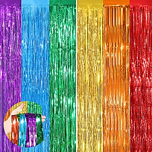 Rainbow Metallic Tinsel Foil Fringe Curtains Backdrop 2Pack 3.3x8.3Ft Party Streamers for Birthday Party Decorations Halloween Christmas Decors Foil Curtain Backdrop for Bachelorette Bridal Party