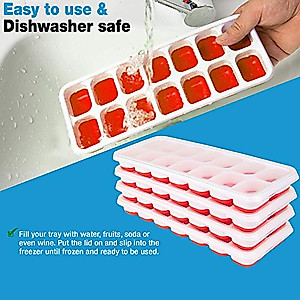 4 Pack Ice Cube Trays, Ice Tray Durable & Flexible, Ice Trays for Freezer, Silicone Ice Cube Tray, 14 Ice Cube Trays for Freezer With Lid, Super Easy Release Stackable BPA Free for Drinks & Cocktail