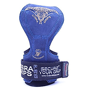 Cobra Grips PRO Weight Lifting Gloves Heavy Duty Straps Alternative to Power Lifting Hooks Power Lifting for Deadlifts with Built in Adjustable Neoprene Padded Wrist Wrap Support (PRO Blue Leather)