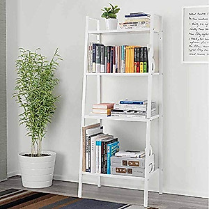 Goujxcy 4 Tier Bookshelf,Wall Bookshelves Leaning Ladder Bookshelf Metal Book Rack Narrow Shelving Unit Entryway Cabinet Organizer Display Home Furniture