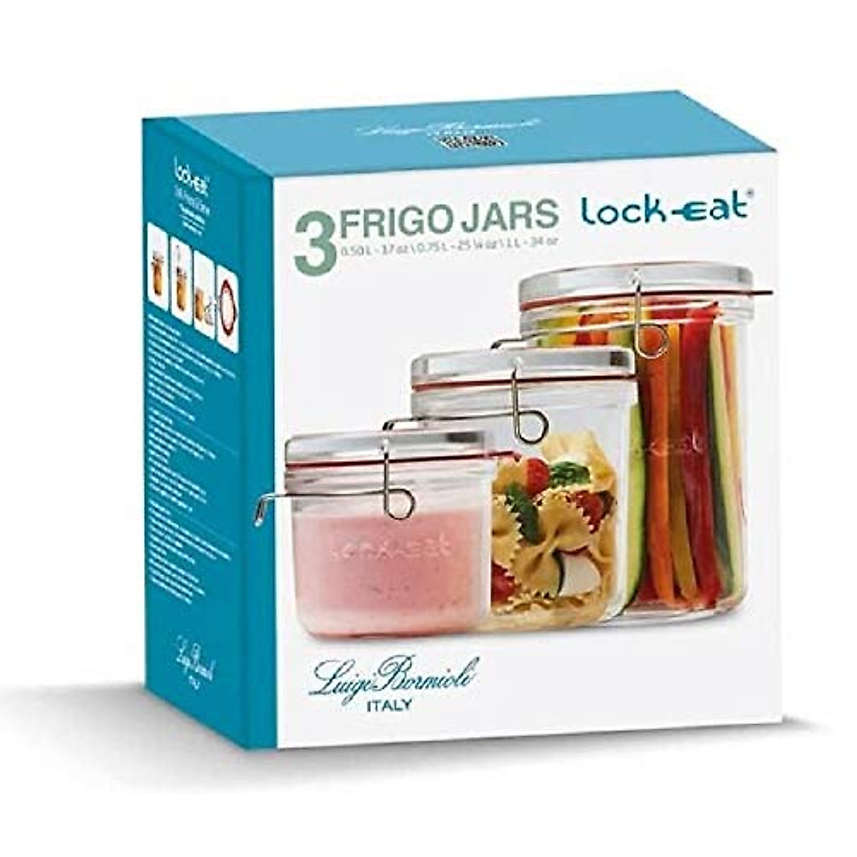 Luigi Bormioli Lock-Eat Frigo Jars, 3 piece set S/M/L, Clear