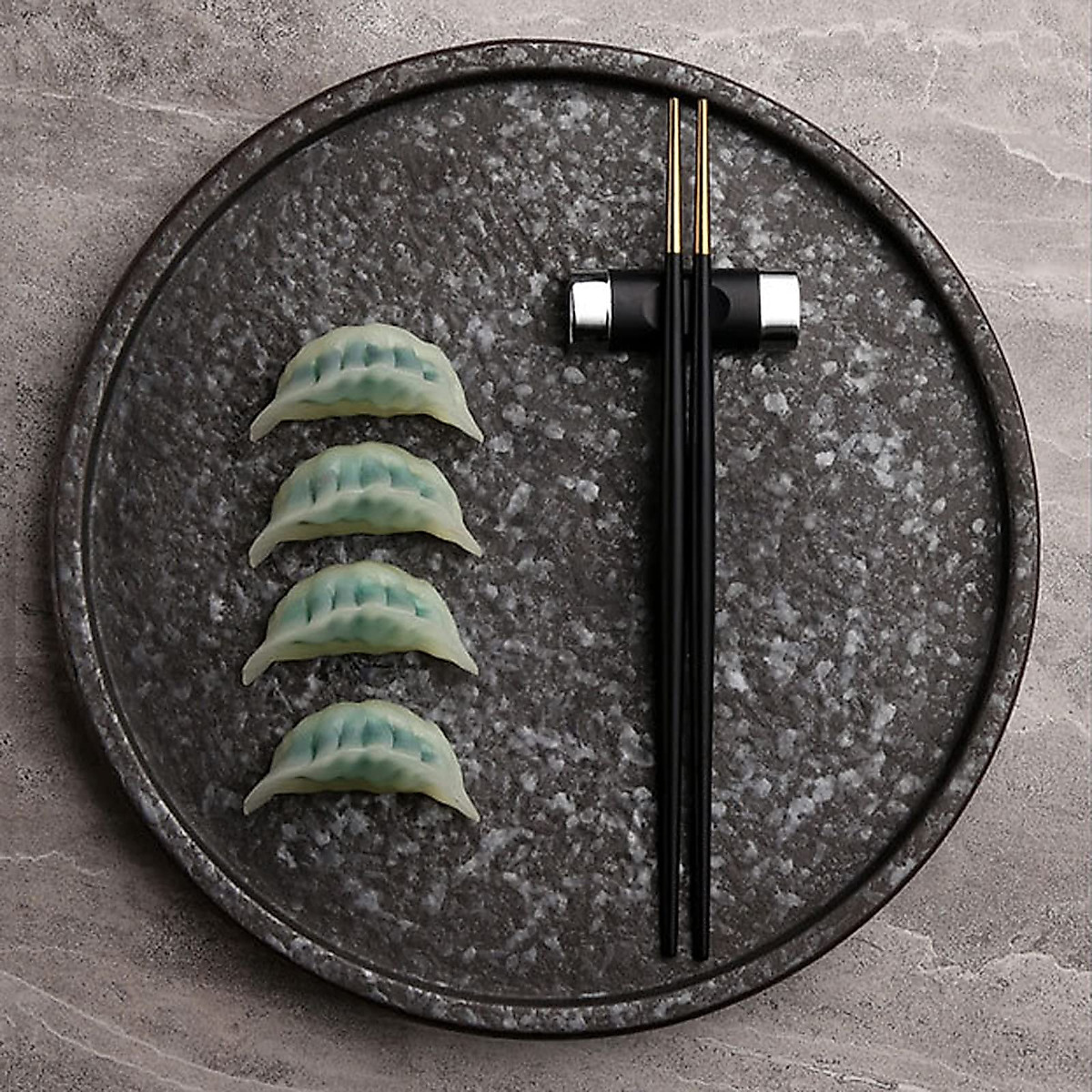 Chanjiso Creative Metal Chopsticks,5 Pairs 304 Stainless Steel Japanese Pointed Sushi Tableware Non Slip Chopsticks Gift… (Five black gold heads)